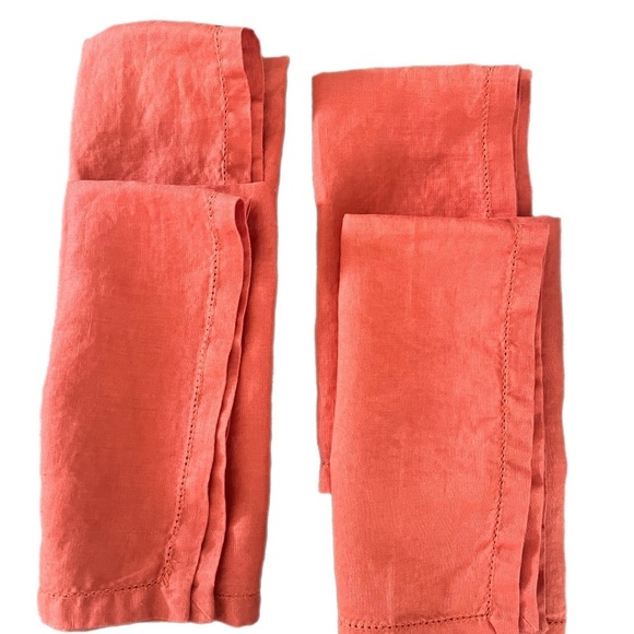Eight Owls | Dining | French Linen Hemstiched Sunset Orange Set 4 ...